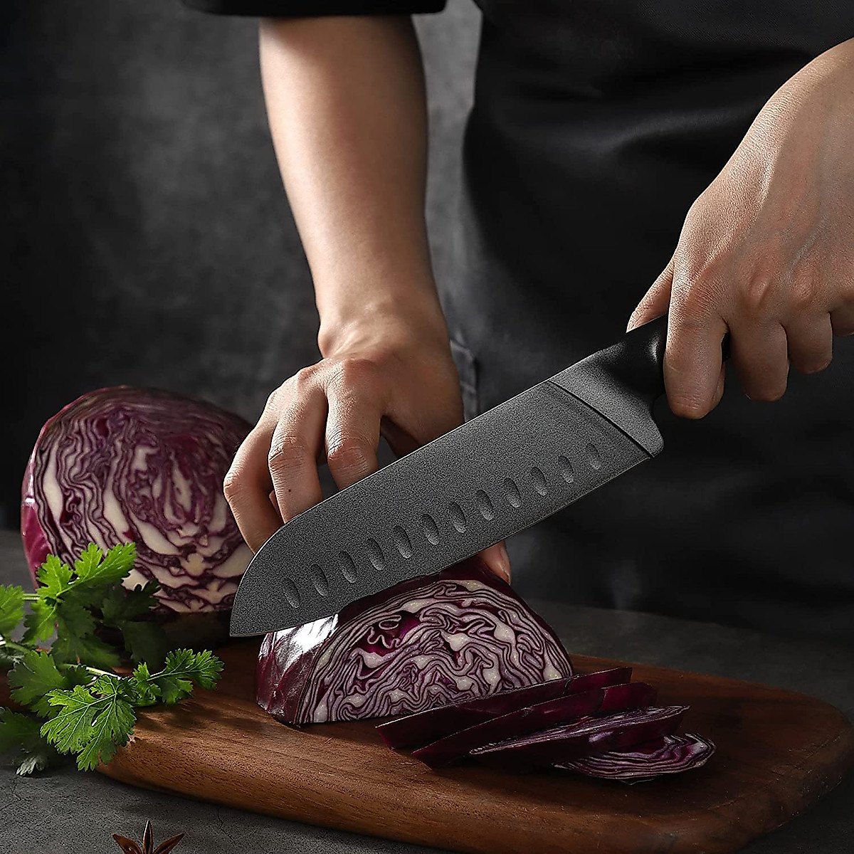 TANSUNG Santoku Knife Ultra Sharp Chef Kitchen Knife Cutting Cooking Knife with Durable Stainless Steel Nonstick Blade Ergonomic Handle for Home Gourmet Restaurant Cooker Gift