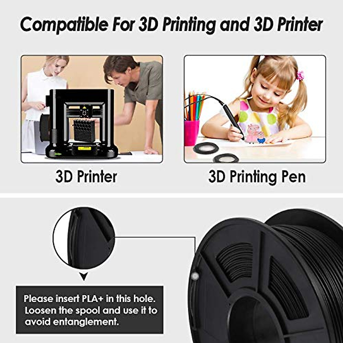 3D Printer Filament Carbon Fiber PLA, SUNLU Strong and Lightweight Carbon Fiber PLA Filament 1.75mm Dimensional Accuracy +/- 0.02 mm, Neatly Wound 3D Printing Filament, 1kg Spool, 300 Meters, Black