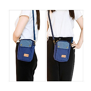 Canvas Small Crossbody Bags Cell Phone Purse Wallet Pouch Bag with Roomy Pockets for Women Teen Girls (Blue)