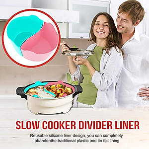 Slow Cook Divider Silicone Liners, 6 Qt Crockpot and Slow Cook Compatible, Cook Two Dishes At Once - Easy Cleanup Dishwasher, BPA Free 6 Quart Fit with Crock Pot Black Liners Pink+Blue