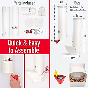 Royal Rooster Chicken Feeder and Chicken Waterer Set - 7 lb Poultry Chicken Feeder with Rain Cover and 1 Gallon Waterer System - Chicken Coop Accessories: Valve-Cup Waterer and Gravity-Feed Feeder Set