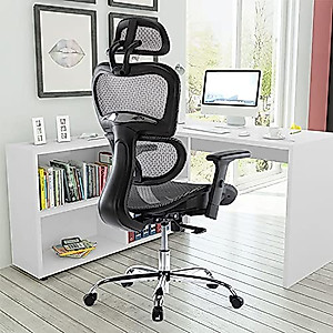 Ergonomic Chair, High Back Executive Style, Modern Office Chair with Lumbar Support, Breathable Mesh Covering, Fully Adjustable Armrests, Height and Headrest, Grey