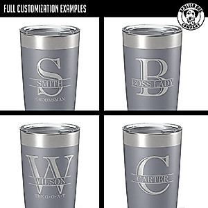 Personalized 20oz (17 Colors) Powder Coated Insulated Stainless Steel Tumbler with Lid, Custom Etched, Customized Engraved Gift Idea for Women Men Her Him, Halpert Monogram Initial Name (Gray)