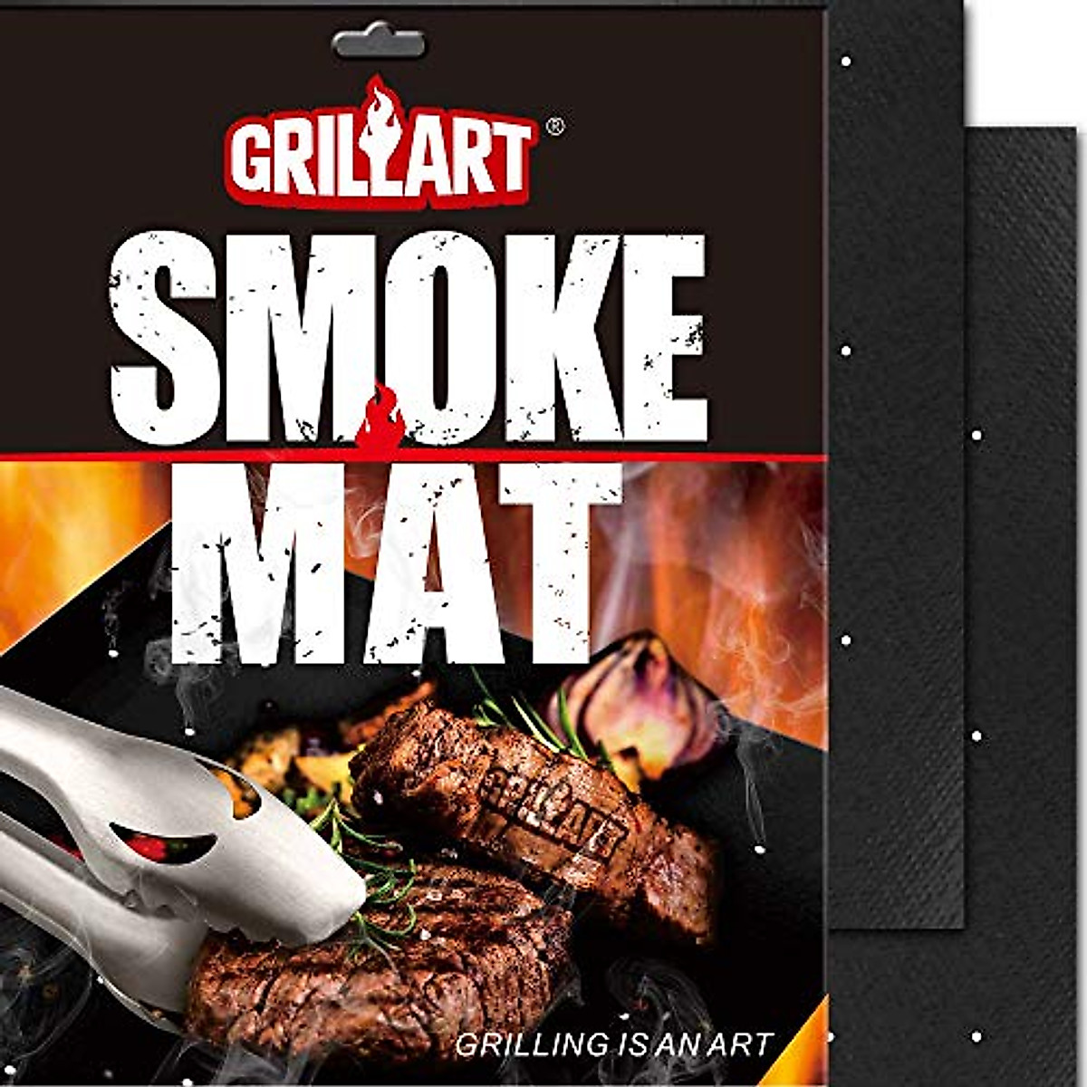 GRILLART Grill Mat with Holes - 100% Non-Stick 600 Degree BBQ Grill Mats (Set of 2) - Heavy Duty, Reusable, Easy to Clean Barbecue Grilling Mat Accessories - Works on Electric Grill Gas Charcoal BBQ
