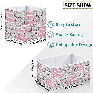 visesunny Closet Baskets Elegant Flower Pink Stripe Storage Bins Fabric Baskets for Organizing Shelves Foldable Storage Cube Bins for Clothes, Toys, Baby Toiletry, Office Supply