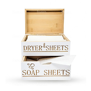 ALLNEY HOME Wood Box Dryer Sheet Holder and Detergent Dispenser drawer, Natural Wood and Sustainable Storage Box, Rustic White Farmhouse Finish, Large Capacity Laundry Room Organizer