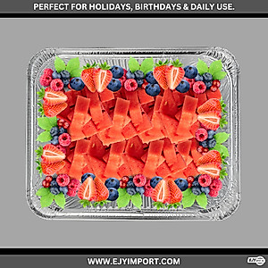 EJY IMPORT Aluminum Pans Half Size, 9x13, Heavy Duty Disposable Foil Pans For Baking, Chafing & Roasting, Deep Tin Foil Bakeware, Food Prepping, Steam Table Tray. (10 Pack, With Lids)