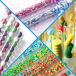 50 Pcs Test Tubes with Test Tube Rack 16x100mm (10ml) Plastic Test Tubes with Caps for Scientific Experiments Party Decoration Liquid Storage Candy Storage