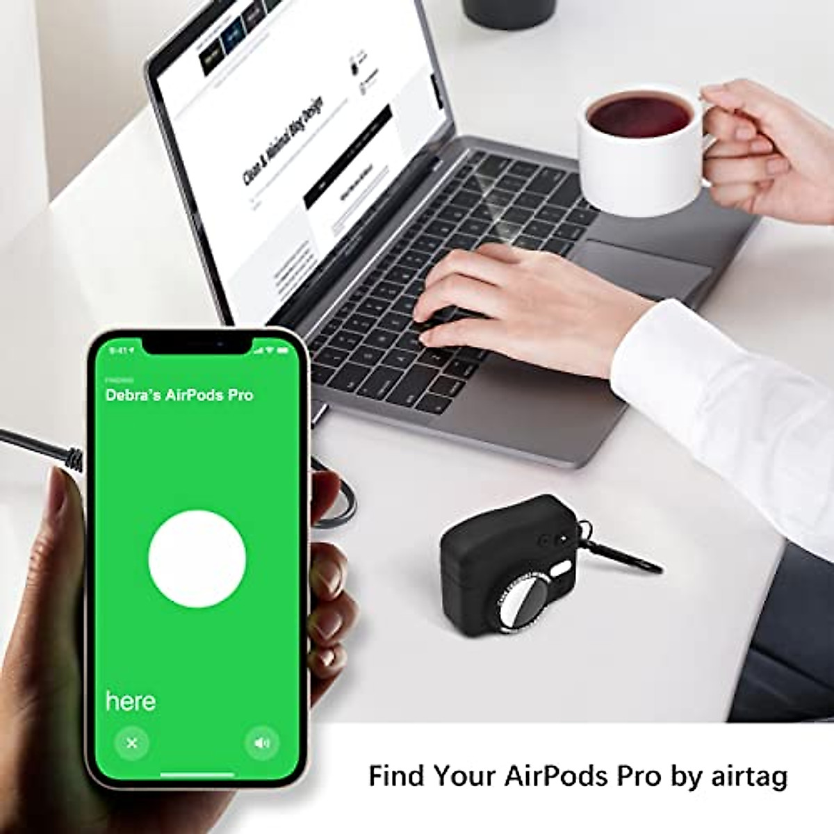 AIRSPO Compatible with AirPods Pro Case, Compatible with AirTags Case Cover Cute 3D Camera Design Soft Silicone Case with Keychain (Black)
