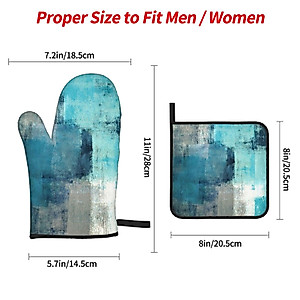 Oven Mitts and Pot Holders Sets of 4 High Heat Resistant Modern Art Gry Turquoise Abstract Oven Mitts with Oven Gloves and Hot Pads Potholders for Kitchen Baking Cooking BBQ Non-Slip Cooking Mitts