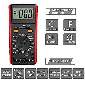 CAMWAY LCR Meter LCD Capacitance Inductance Resistance Tester Measuring Meter Self-Discharge pF nF μF with Overrange Display