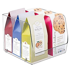 mDesign Modern Stackable Plastic Open Front Dip Storage Organizer Bin Basket for Kitchen Organization - Shelf, Cupboard, Cabinet, and Pantry Organizing Decor - Ligne Collection - 4 Pack - Clear