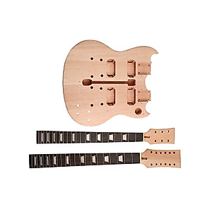 Fistrock DIY Electric Guitar Kit Double Neck Guitar Kits Beginner Kits 12 String Right Handed with Mahogany Body Mahogany Neck Rosewood Fingerboard Chrome Hardware Build Your Own Guitar.