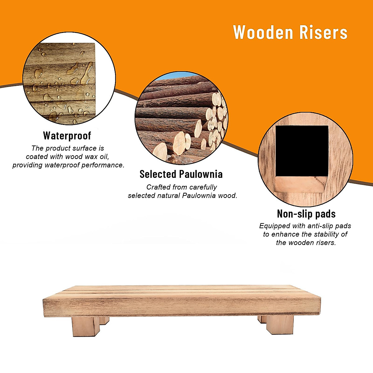 NADESSA Wood Riser for Home Decor, Wooden Display Stand for Plant Pots, Rustic Wooden Tray for Kitchen Counters 11.8x4.7x2 inches