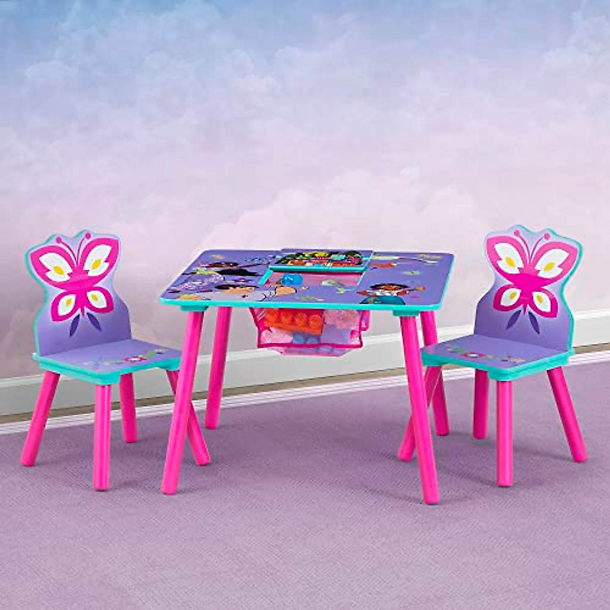 Disney Encanto Kids Table and Chair Set with Storage (2 Chairs Included) by Delta Children - Ideal for Arts & Crafts, Snack Time, Homeschooling, Homework & More - Greenguard Gold Certified, Purple