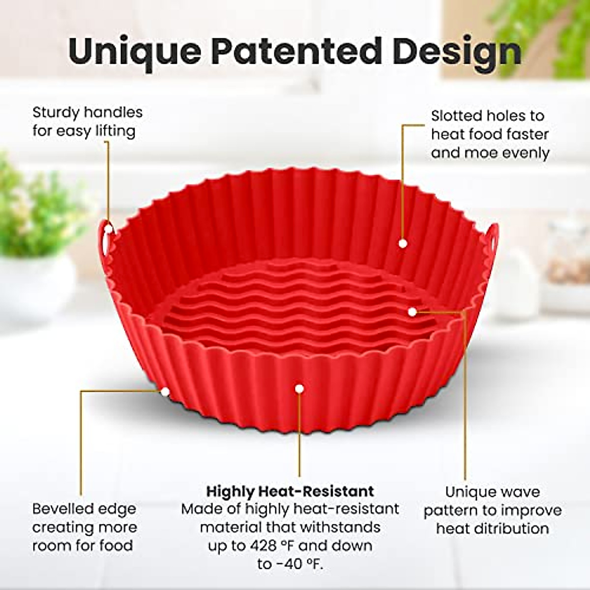 2 Pack Reusable Air Fryer Silicone Liners for 5 QT or Bigger, Silicone Air Fryer Liners, Silicone Pot Round, Air fryer Accessories Air fryer liners, Air fryer silicone bowl, 8 qt air fryer liners.