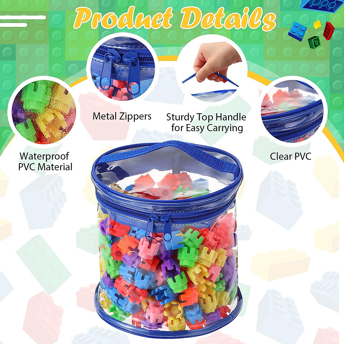 Ribbonlic 3 Packs Toy Storage Bags Transparent Clear PVC Storage Organizer with Zippered, Kids Waterproof Toy Bags for Board Games, Building Blocks, Puzzles and Small Toys (Red, Yellow and Blue)