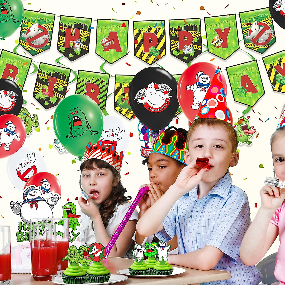 Green Cartoon Themed Birthday Party Decorations, Green Cartoon Birthday Party Supplies, Green Cartoon Party Decors For Boys, Include Green Cartoon Happy Birthday Banner, Green Cartoon Cake Topper