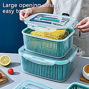 QBOMB Fruit Storage Containers for Fridge, Produce Saver Vegetable Container with Drain Colanders Fridge Organizer Case with Removable Drain Plate, Stackable Refrigerator Food Grade Safe,M