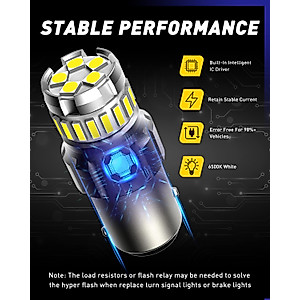 AUTOONE 1157 LED Bulb White 6500K, 2057 2357 7528 BAY15D LED Bulbs for Backup/Reverse Light, Tail Light, Brake Light, 300% Brighter Canbus Ready Plug and Play LED Bulbs, Pack of 2