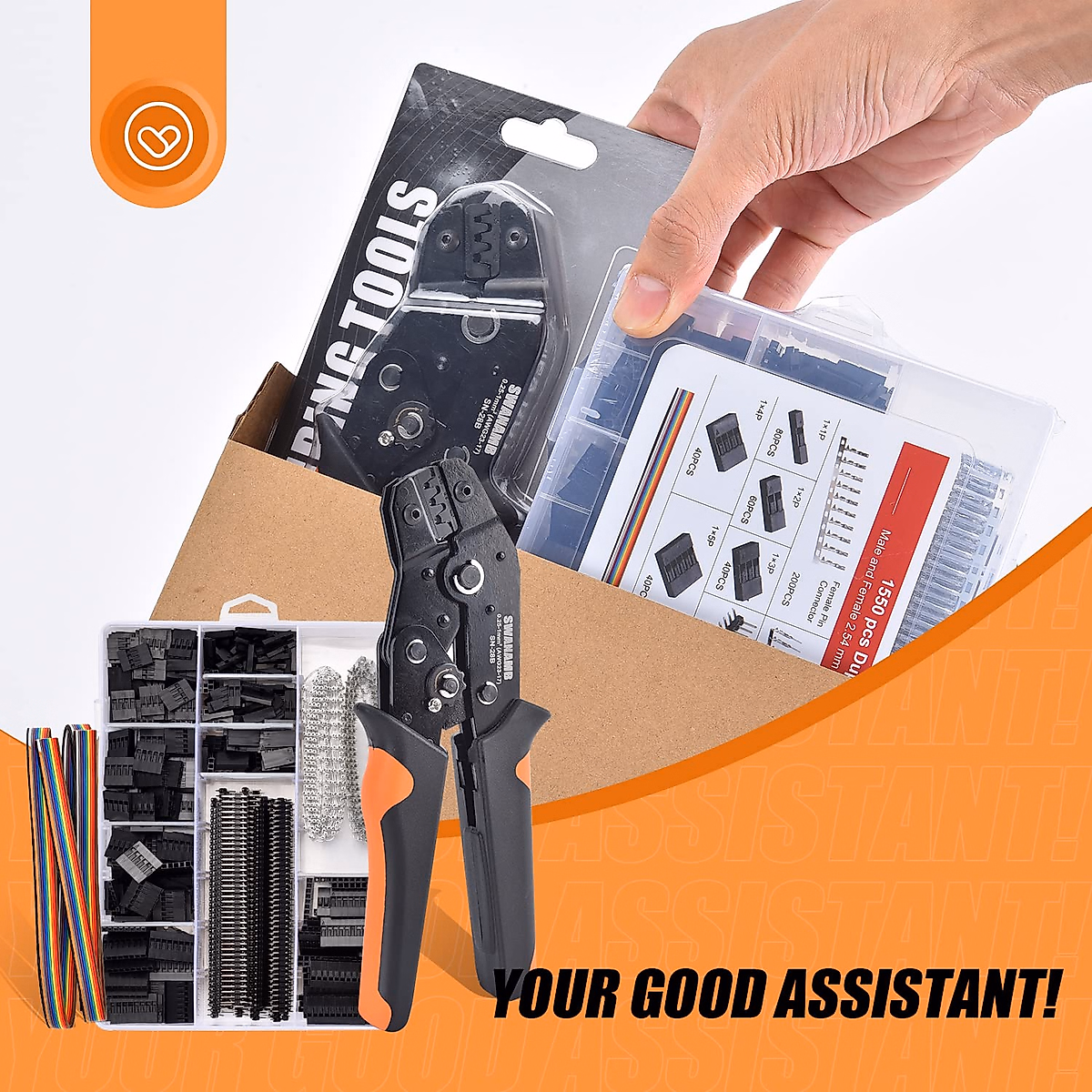 SWANAMB Crimping Tool Kit, AWG23-17 Self-adjustable Ratchet Wire Crimper Plier Set Crimping tools Kit with 1550PCS Male and Female 2.54mm dupont Terminals Crimping Connectors Wire End Ferrules