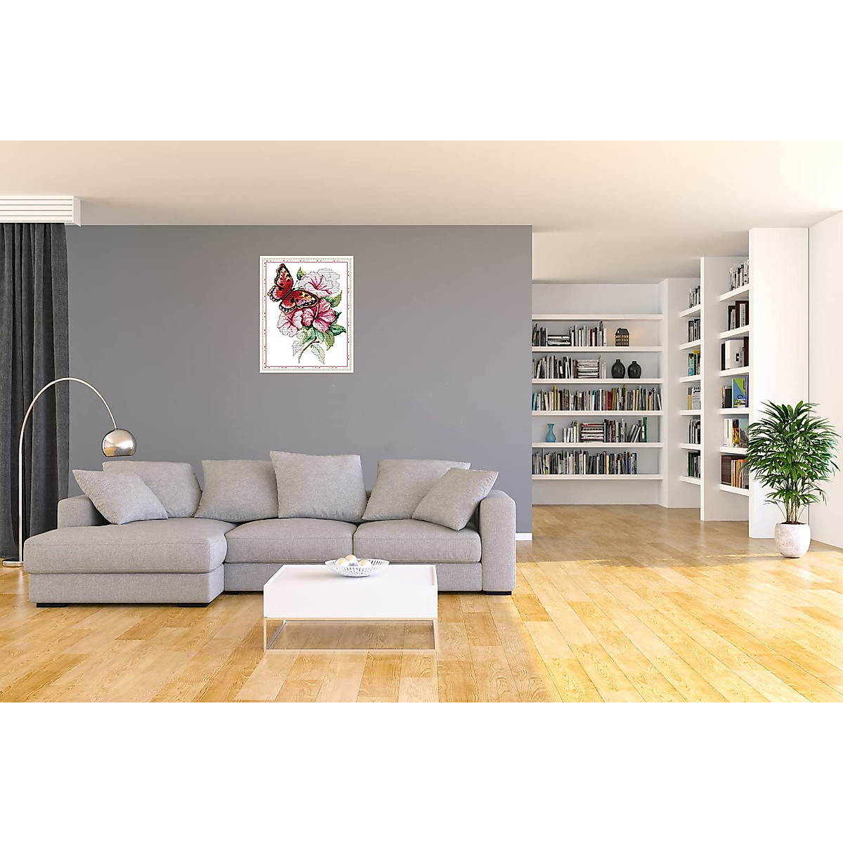 MONDART Stamped Cross Stitch Kit A Full Range of Embroidery Starter Kits for Beginners-Butterfly Love Flower 18 (Printed Cloth 11CT, 14.17×17.32-inch)