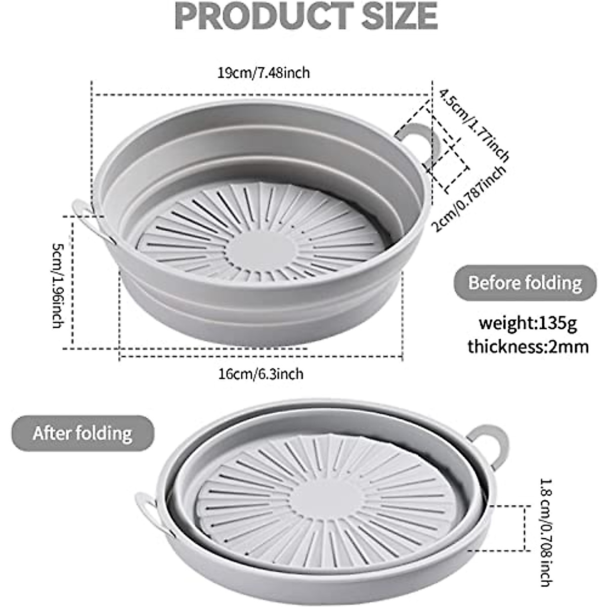 Buddeez foldable air fryer liner, silicone pot, air fryer liner basket, reusable air fryer basket, food safety air fryer oven accessories (7.5 inches [3 to 5 quarts]…