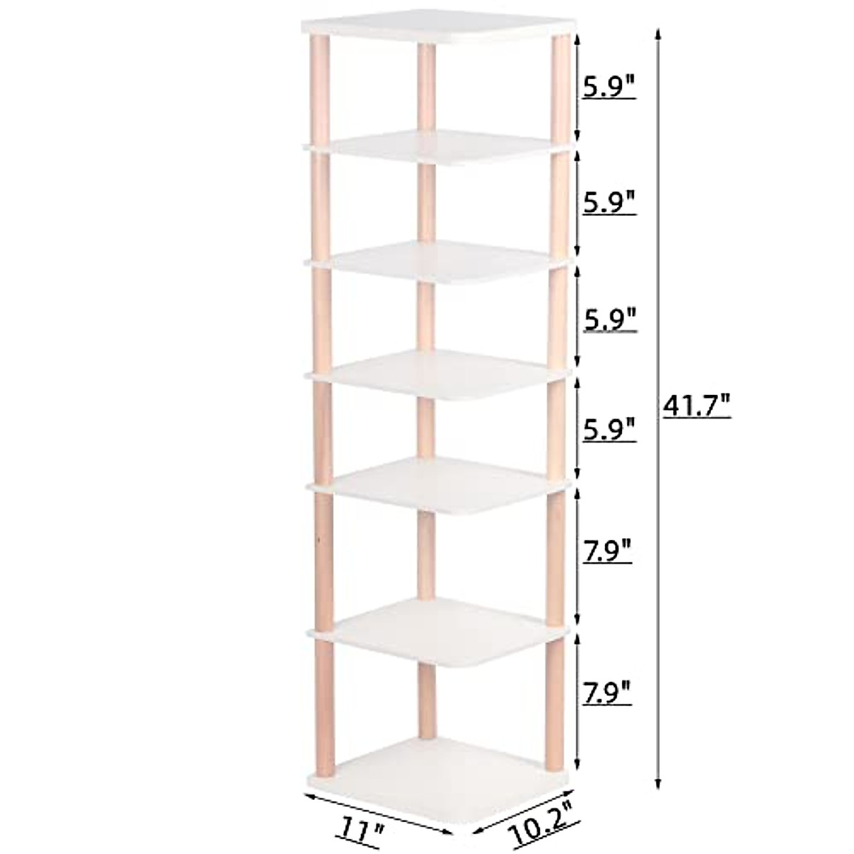LUCKNOCK 7 Tiers Vertical Shoe Rack, Narrow Shoe Organizer, Stylish Wooden Shoe Storage Stand, Space Saving Shoe Shelf, Shoe Tower, Free Standing Shoe Racks for Entryway, No-Tool Assembly, White.
