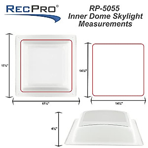 RecPro RV Skylight Inner Dome with Clear Window | 14" x 14" Universal Inner Skylight