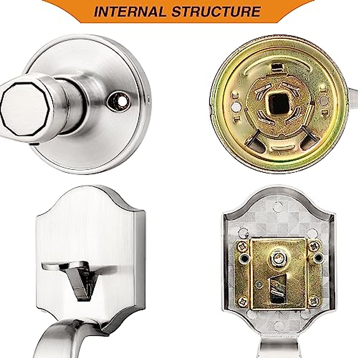 Probrico Camelot Trim Lower Half Front Entry Handleset, Passage Lock Grip Handle with Wave Lever, Keyless Door Locks Brushed Nickel, Interior and Exterior Entrance Passage Lock