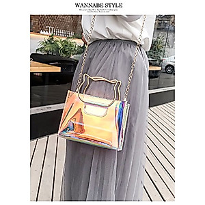 Holographic Clear Jelly Tote Bag Mini Hologram Crossbody Purse for Women with Cute Handle
