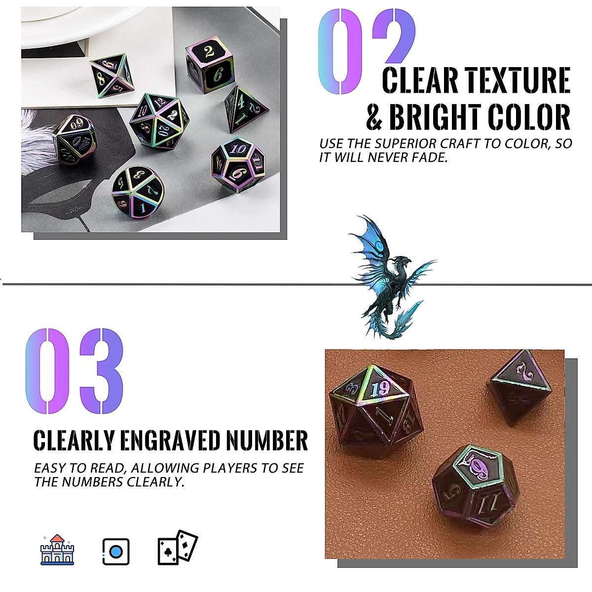 Mental DND Dice Set, D and D Dice Set, Dungeons and Dragons Dice Set with Case, D&D Dice, Dice DND, D4, D6, D8, D10, D12, D20 (Black)