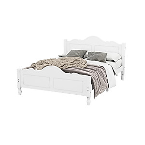Harper & Bright Designs Wooden Queen Size Platform Bed with Headboard, Modern Queen Bed Frame with Wood Slat Support/No Box Spring Needed/Easy Assembly, Queen, White