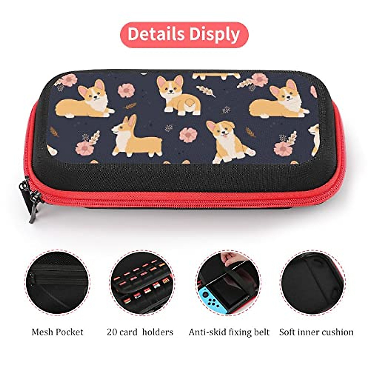 AoHanan Welsh Corgi Cartoon Switch Carrying Case Compatible with Switch Game Case with 20 Games Cartridges Hard Shell Travel Protection Case for Console & Accessories