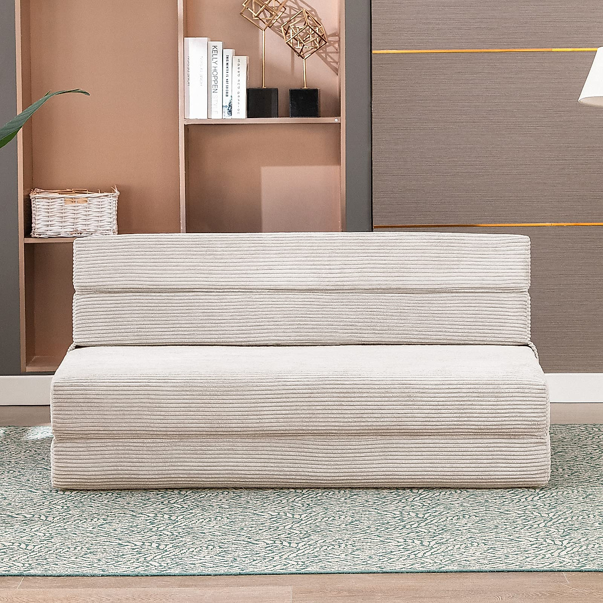 Mixoy Folding Sofa Mattress, Tri Fold Sofa Chair Bed 6.3”,Upholstered Guest Chaise,Floor Couch Sleeper,Folding Futon Sofa Bed Lounge Chaise for Guests,Living Room and Bedroom(Full Size,Beige) 1