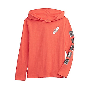 GAP Boys Graphic Sleeve Hooded Tee FIRE Coral XL