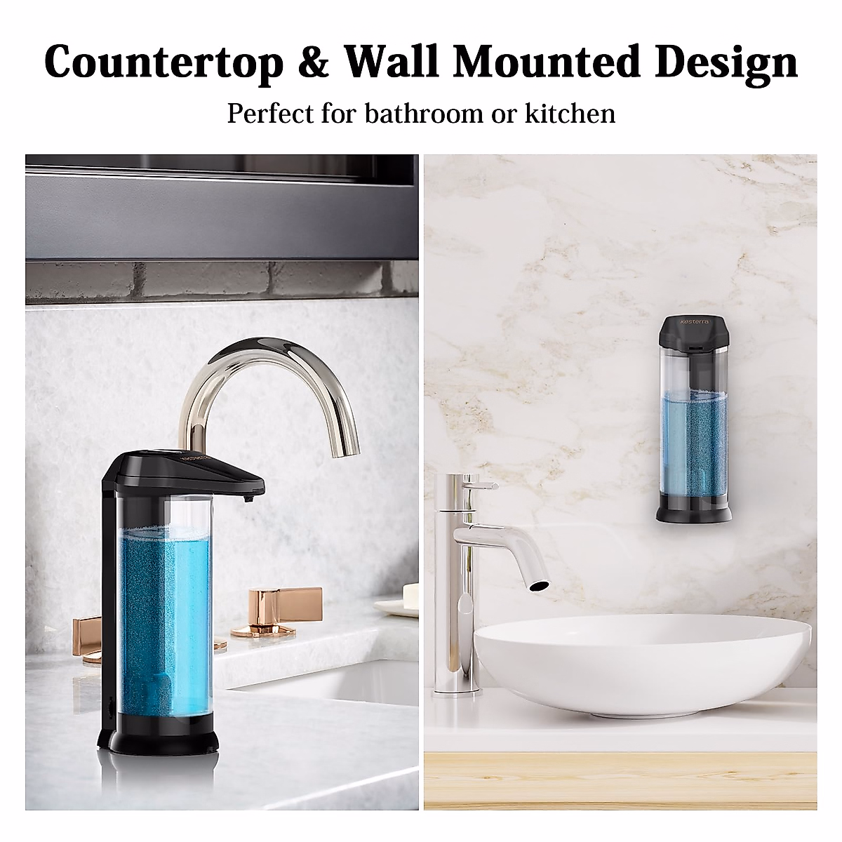 KESTERRA Automatic Soap Dispenser, 17oz/500ml Touchless Battery Operated Liquid Soap Dispenser with 7levels Adjustable Soap Volume, Perfect for Commercial or Household Use, Black