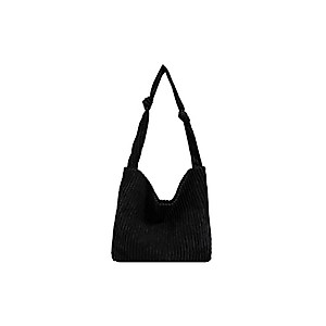 Ulisty Women Corduroy Tote Bag Fashion Shoulder Bag Casual Hobo Bag Shopping Bag Handbag black