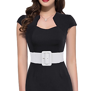 Hanna Nikole Women's Ladies Elastic Stretch Wide Vintage Waist Belt White Size M