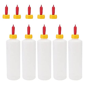 Goat Nipple and Bottles Set, 5 Sets Small Animal Milk Drink Pritchard Nipple for Goats 400 ml Lamb Nursing Bottles Feeding Bottle Kit for Feeding Sheep Goat Lamb Puppy (5 Bottles& 10 Nipples)