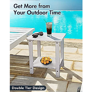 Tikea Adirondack Outdoor Side Table, 16.7" Outdoor End Table for Patio Pool Porch, All Weather Resistant Outdoor Patio Furniture White