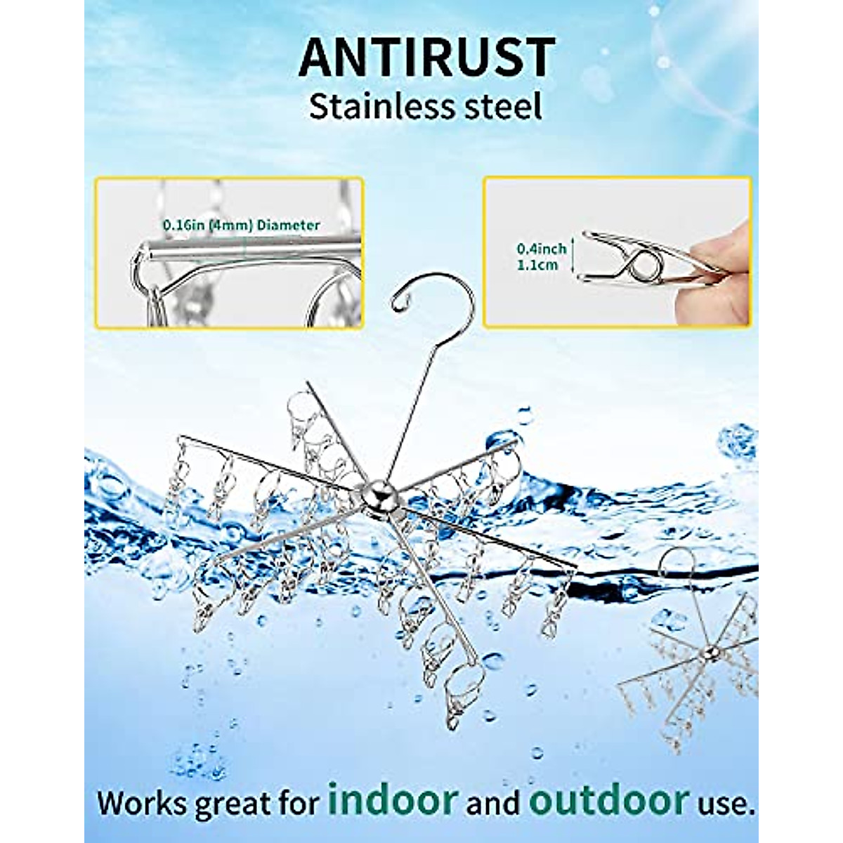 WYCQKL Laundry Drying Rack 2 Pack, 24 Clips Clothes Hangers, Collapsible Metal Dryer Rack for Drying Underwear, Towel, Socks, Baby Clothes, Bras, Herbs