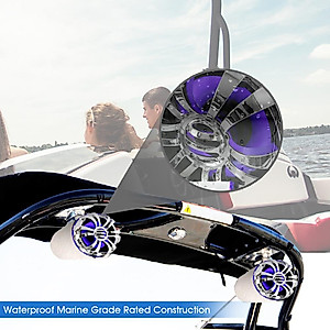 Pyle Marine Speakers - 5.25 Inch Waterproof IP44 Rated Wakeboard Tower and Weather Resistant Outdoor Audio Stereo Sound System with Built-in LED Lights - 1 Pair in Silver (PLMRWB50L)