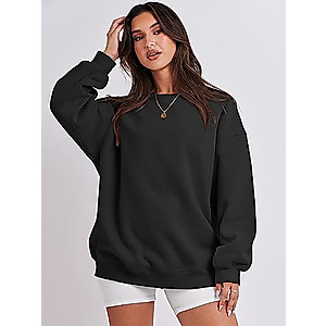 Caracilia Womens Oversized Sweatshirts Cute Pullover Long Sleeve Dressy Casual Top Comfy Hoodie Fall Winter Lightweight Round Neck Fleece Loose Fit Sweatshirt Y2K Clothes A1019heise-L Black