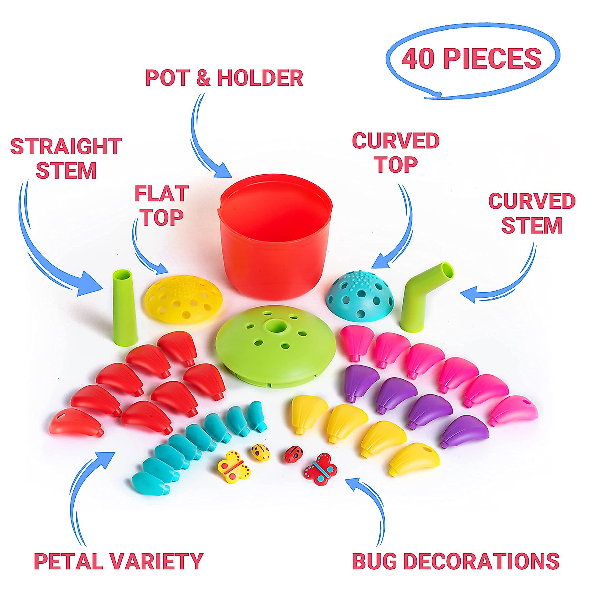 TOYPIX FlowerPop Flower Building Toy Set 40 Pc - Girl Toys Ages 3 4 5 6 | Flower Garden STEM Toys | Unique Gifts for Girls - Creative Toys for Girls | Flower Toy with Multiple Combinations