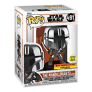 POP Funko Star Wars Mandalorian with Darksaber (Chrome & Glow in The Dark), Exclusive