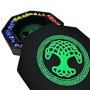 Luck Lab 8 Inch Dice Tray – Green - with Lid and Dice Staging Area for RPG Table Top Gaming- Tree of Life Design