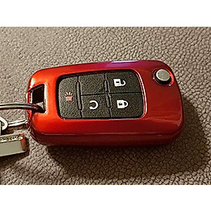 iJDMTOY Exact Fit Glossy Red Smart Key Fob Shell Cover Compatible with Chevy Camaro Cruze Malibu SS Spark Volt, Compatible with GMC Terrain 3 4 5 Buttons Folding Key Fob