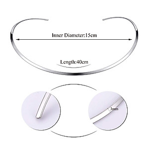 HooAMI Women's Necklace Choker Silver Stainless Steel Collar Necklace