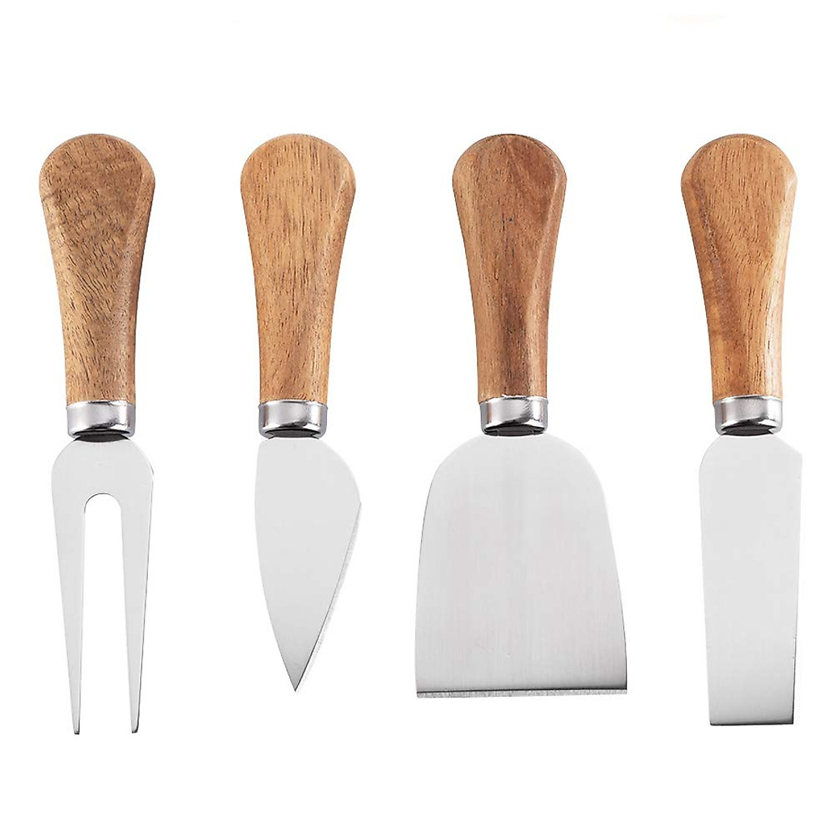 4 Piece Set Cheese Knife - Stainless Steel Cheese Cutter Board and Slicer, Fork Shaver and Spreader with Wood Handle, Sharp Butter Knife and Spatula for Cake Cutlery